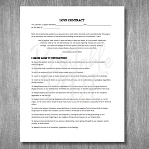 Love Contract | Couples Agreement Form | Printable PDF | Instant ...