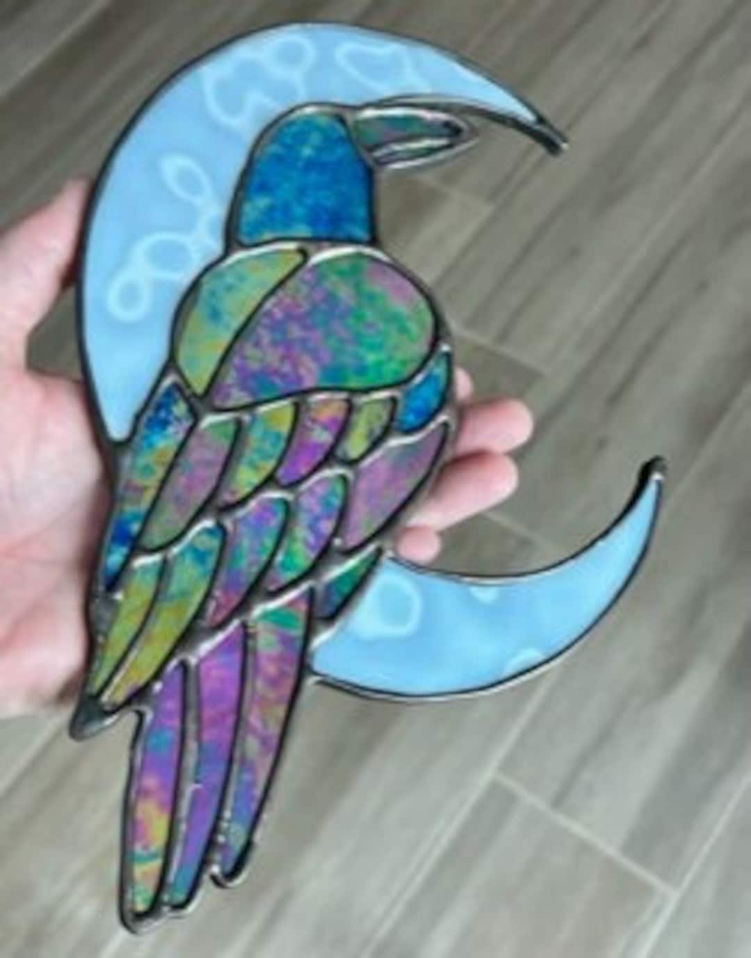 Iridescent Purple Raven Moon Stained Glass - Spooky Season, Moon, Raven ...