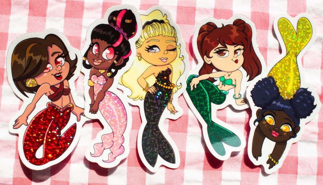 Chibi Mermaid Sticker 5-pack, Glitter Sparkle Decals - Etsy
