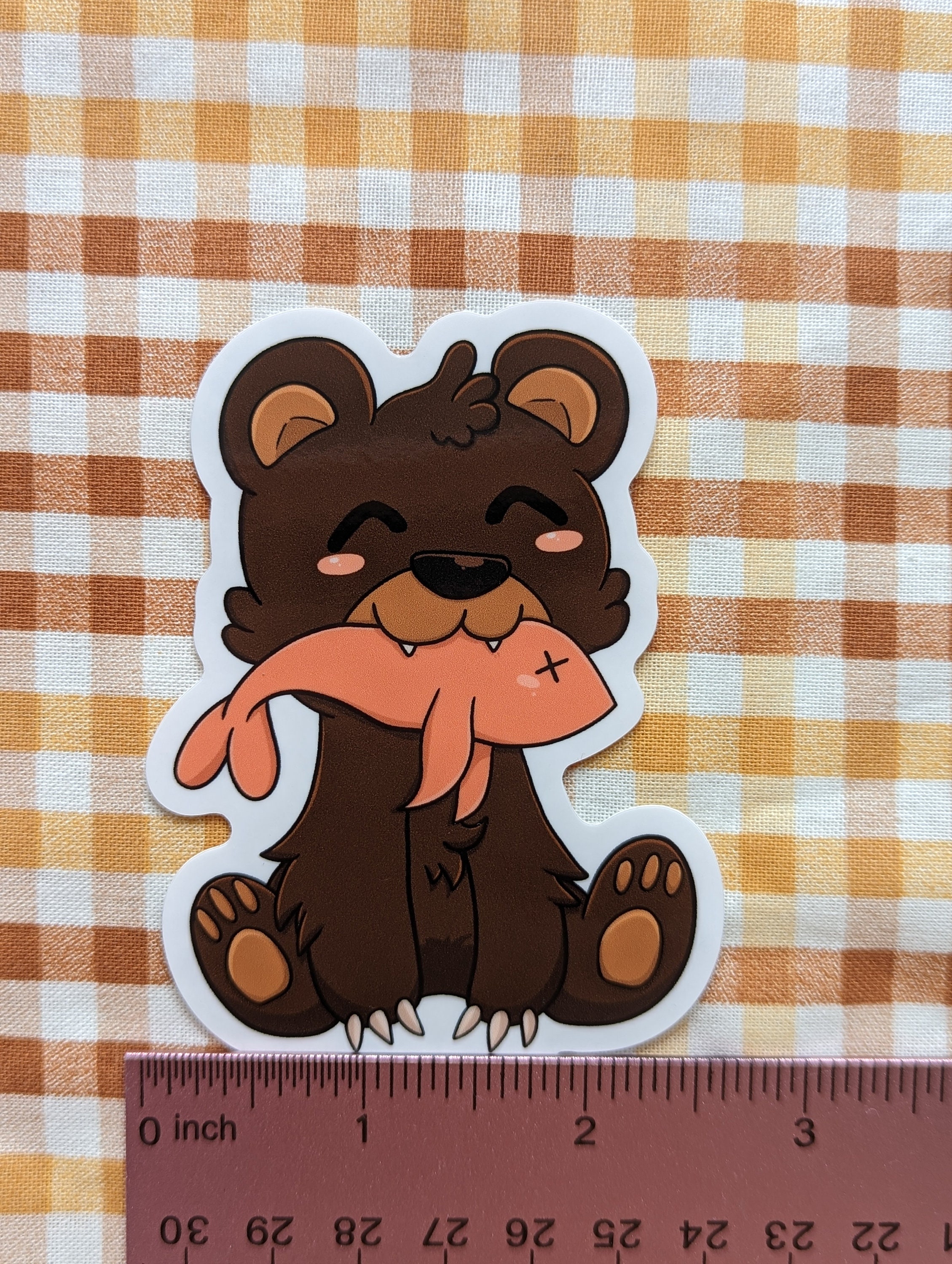 Cute Chibi Brown Grizzly Bear Eating Fish Sticker Decor for - Etsy