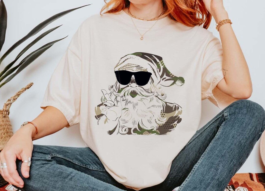 Comfort Colors Camo Santa Tshirt, Santa Christmas Crewneck, Santa Merry ...