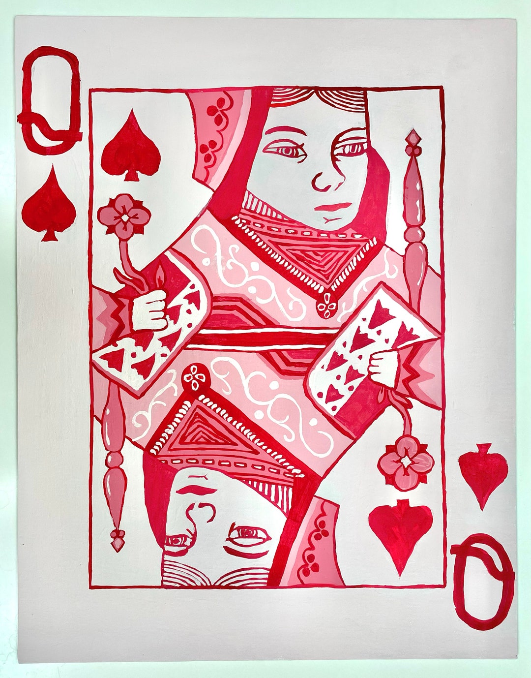 Pink Queen of Spades Hand-painted Poster Canvas 14x18 - Etsy