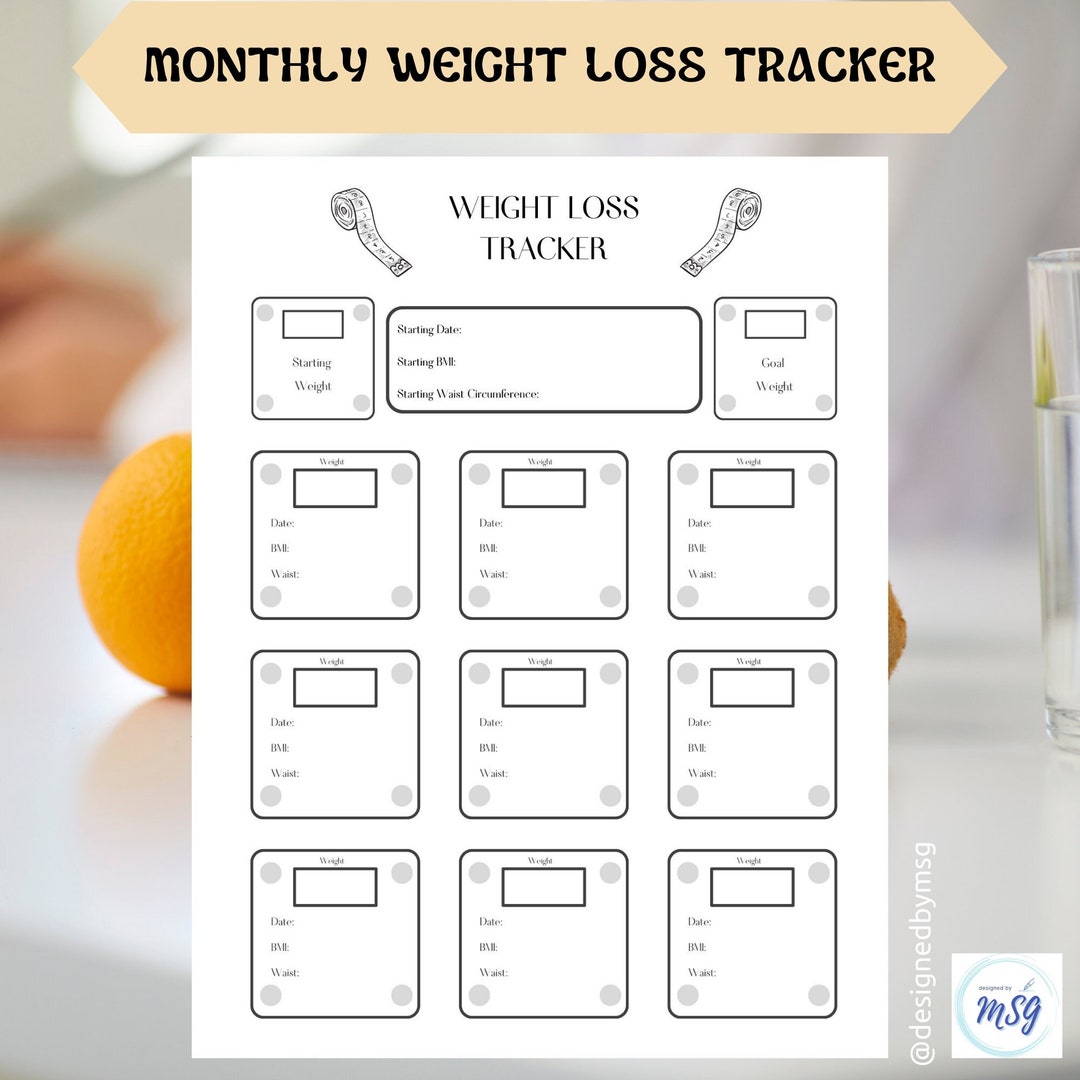 Monthly Simple Weight Loss Tracker, BMI Tracker, Waist Circumference ...