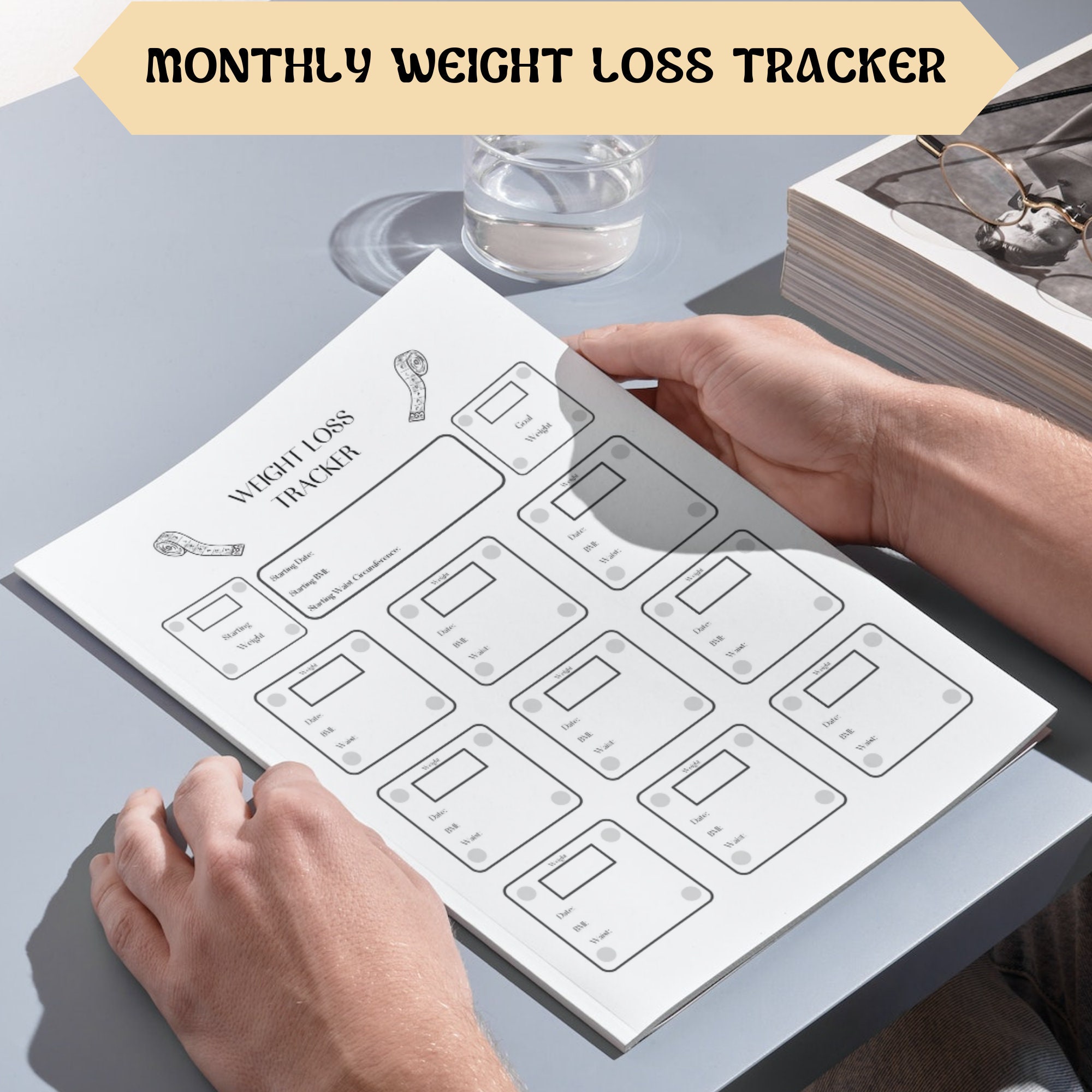 Monthly Simple Weight Loss Tracker, BMI Tracker, Waist Circumference ...