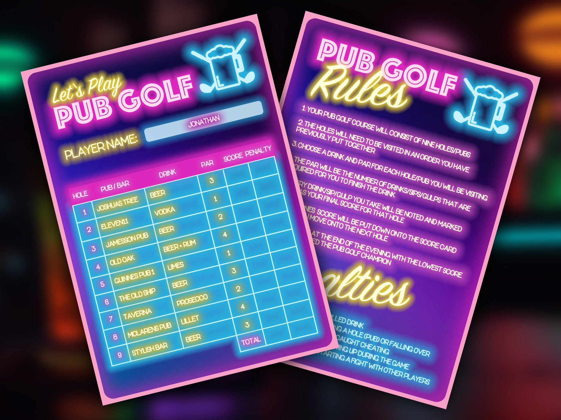 Bar Golf Card Pub Golf Scorecard Drinking Golf Digital Card Etsy UK