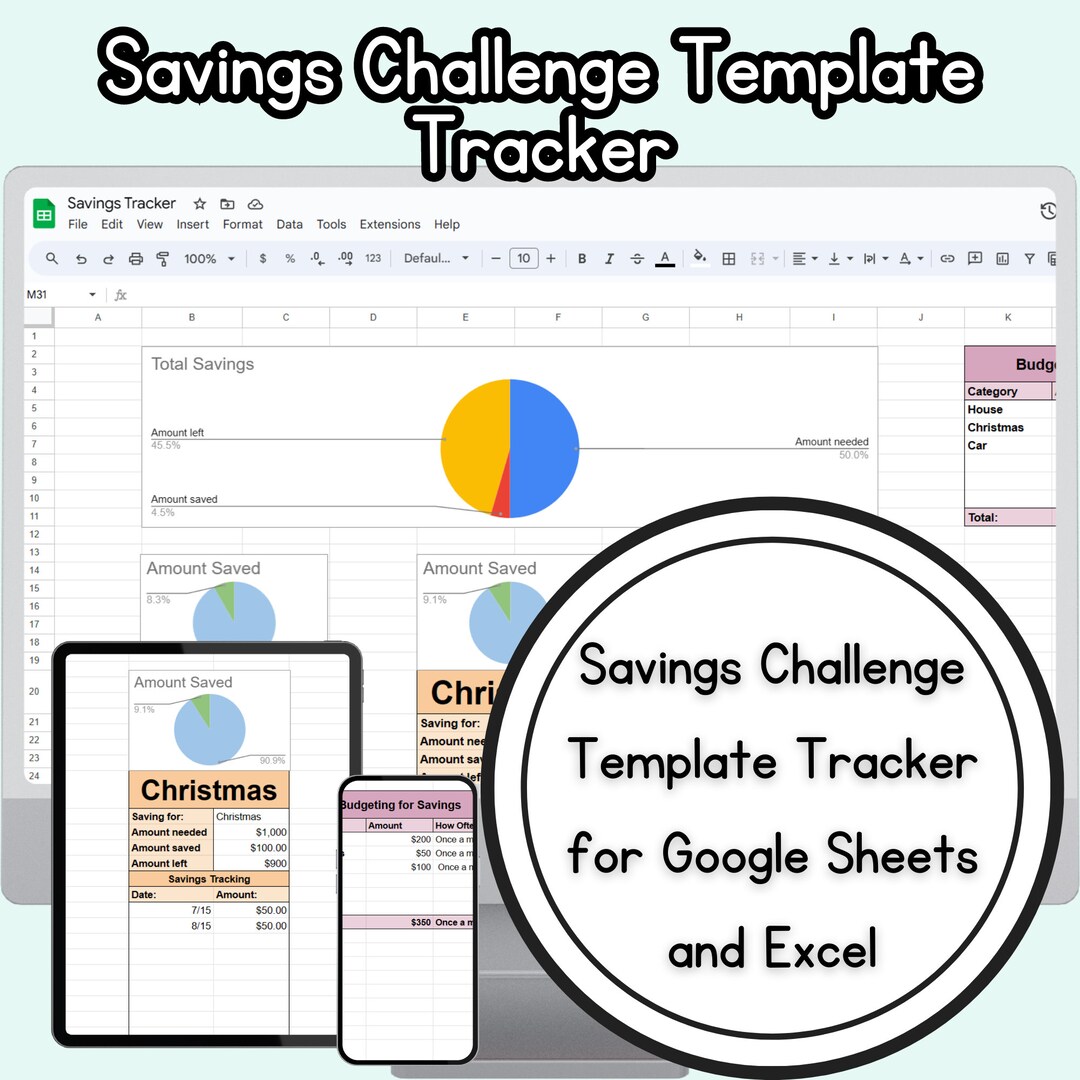 Savings Challenge Template Tracker Expense Tracker for Google Sheets ...