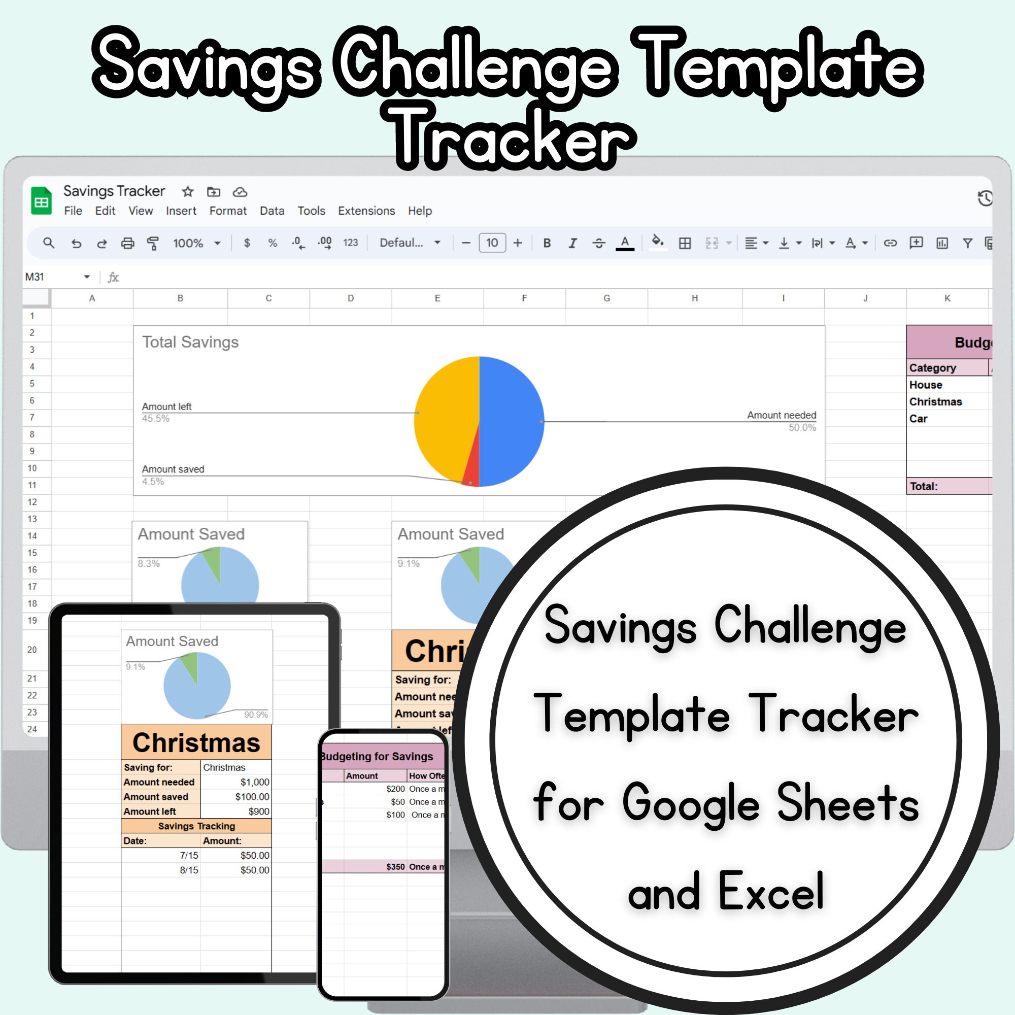 Savings Challenge Template Tracker Expense Tracker for Google - Etsy