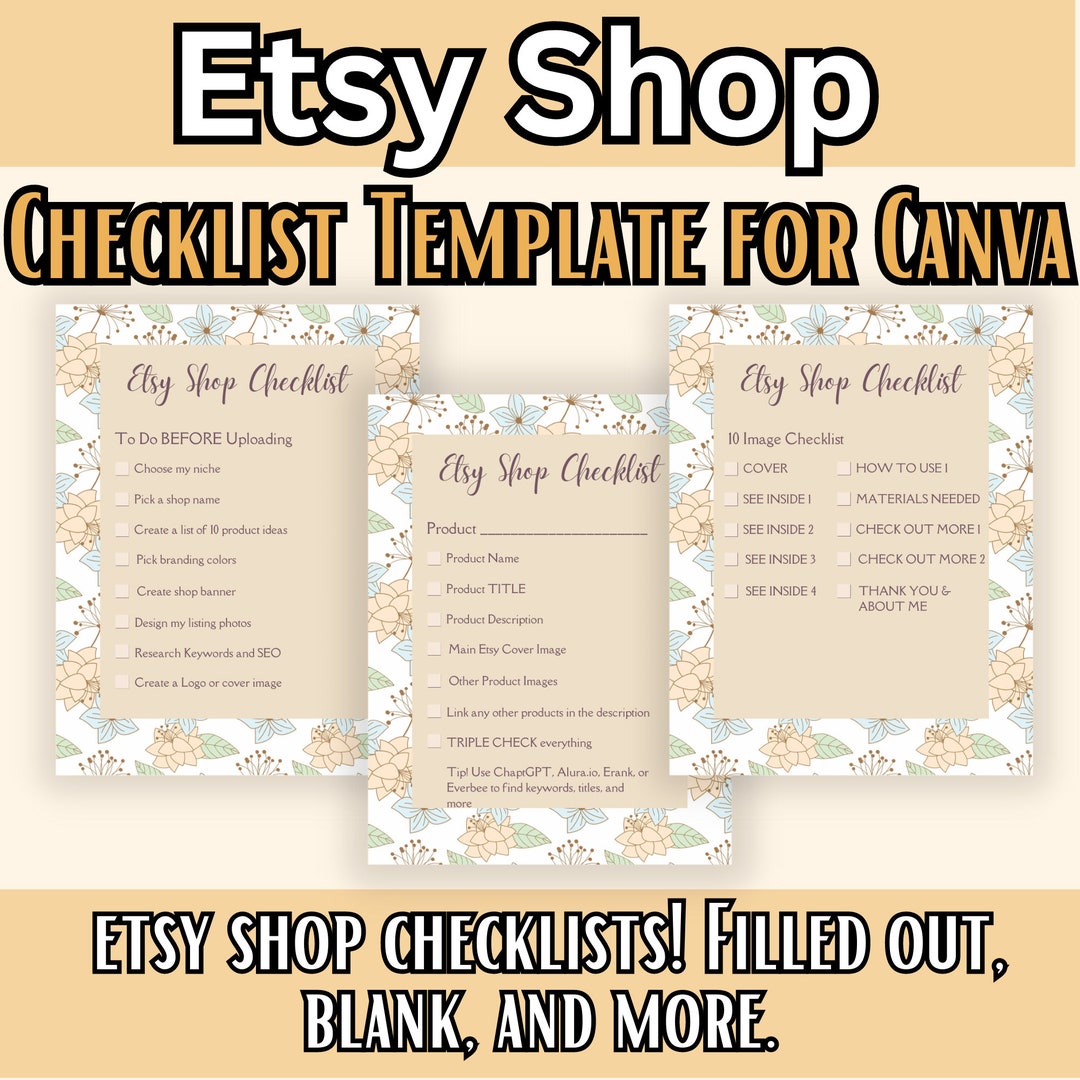 Etsy Shop Checklist and Templates for Editing on Canva Canva Free and ...