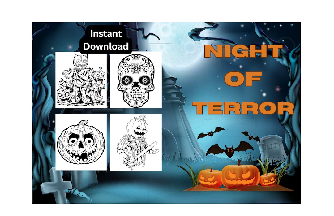 Night of Terror Adult Coloring Book for Stress Relief and Relaxation - Etsy