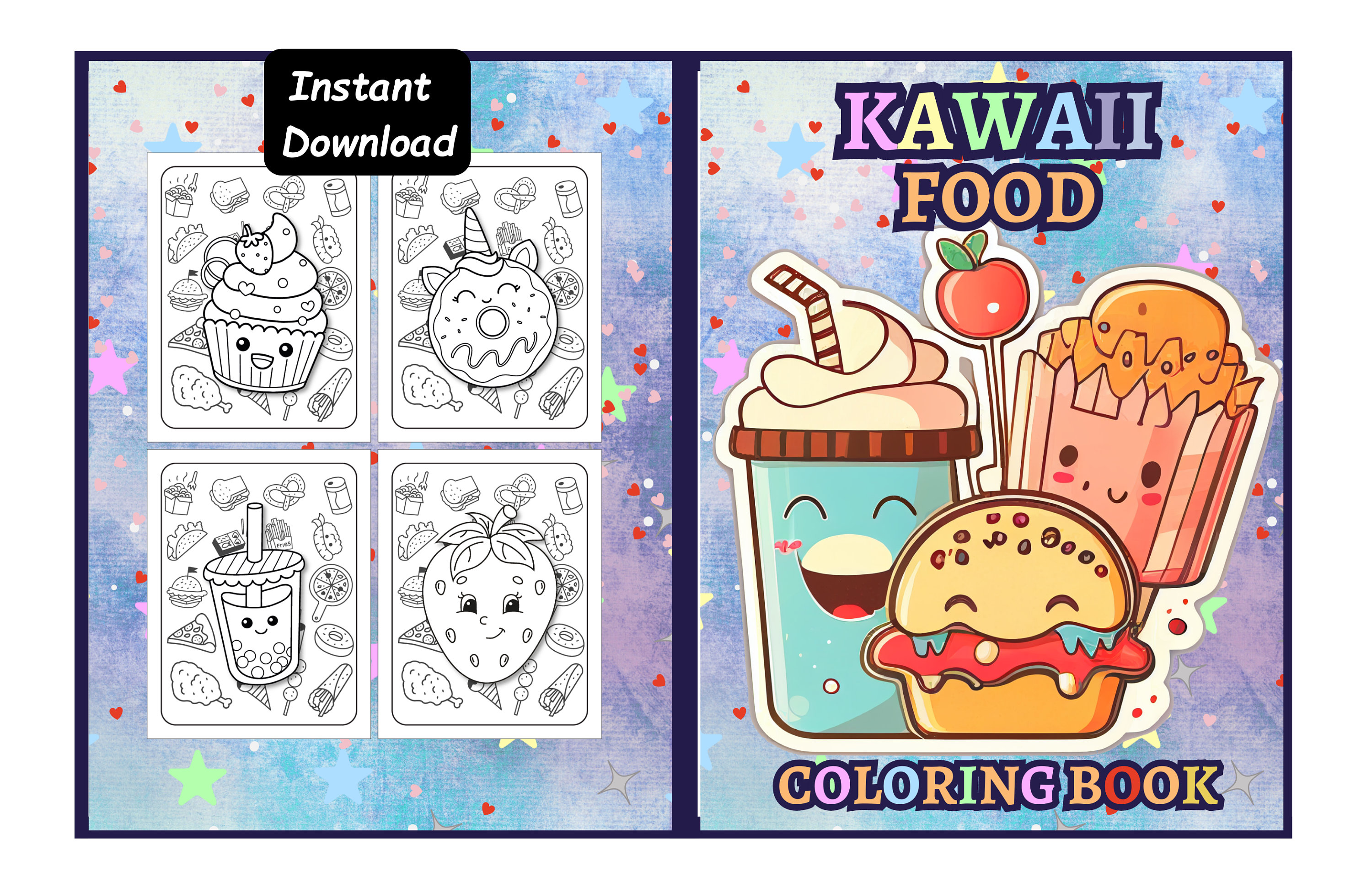 Kawaii Food Coloring Book With Cute Sweet Foods, Fruit and Other Fun ...