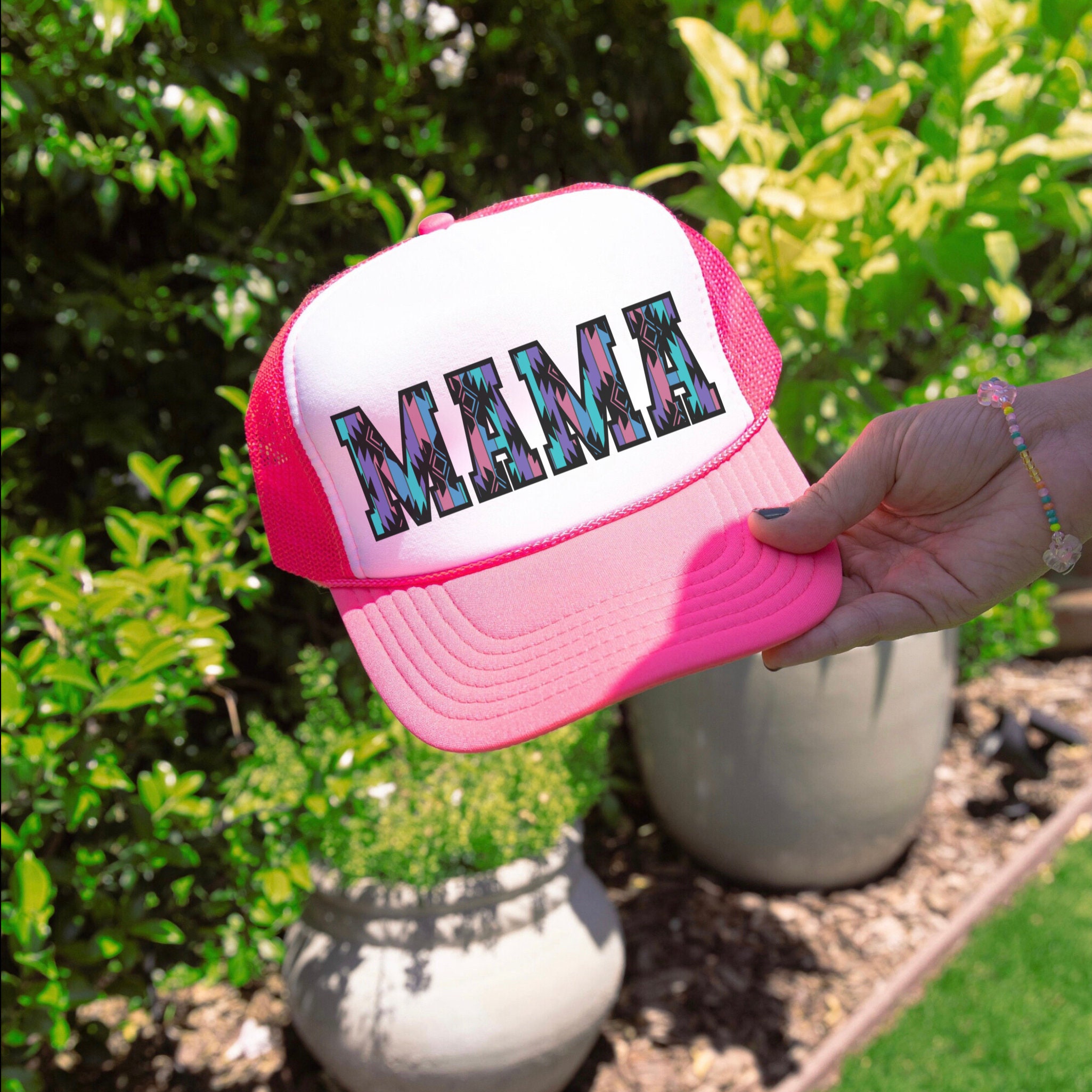 Punchy Western Mama 90s Neon Aztec Trucker Hat, Country Girl Mom Cap ...