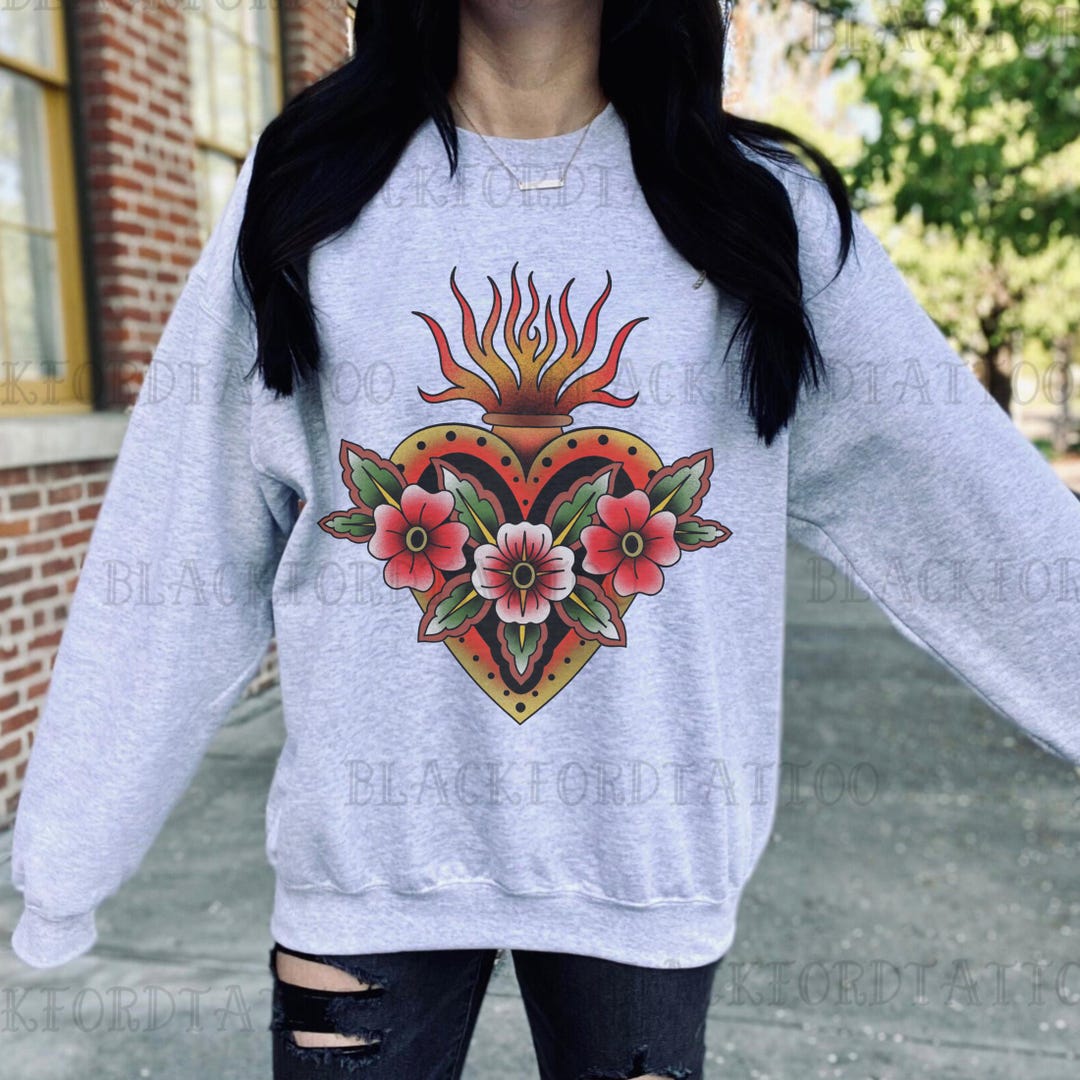 Sacred Heart Tattoo Flash Sweatshirt Alt Grunge Streetwear Gothic ...