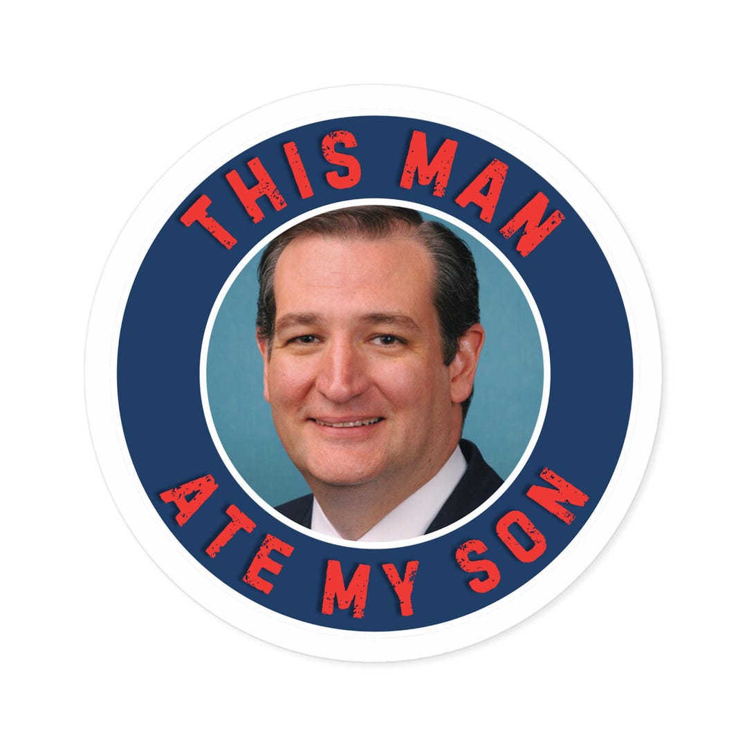 Texas State Fled Cruz Round Sticker Indoor Outdoor Funny Weirdcore Man ...