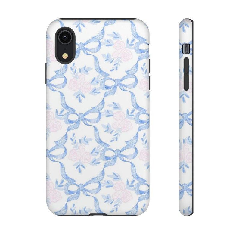 Coquette Retro Blue Pink Ribbon Art Tough Phone Case, Balletcore ...