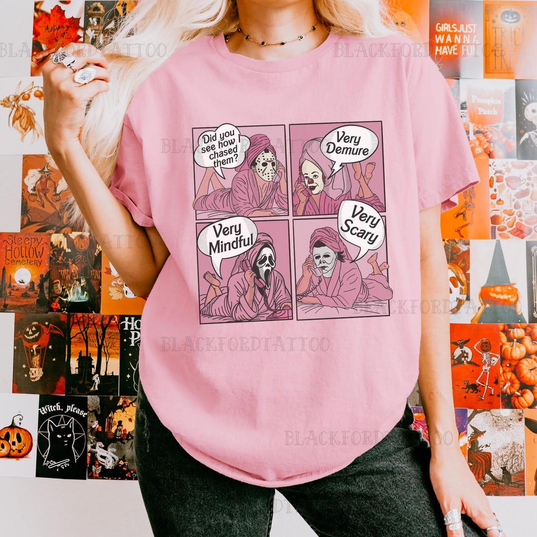 Very Demure Shirt Funny Halloween Horror Movie Gifts Pink Halloween ...
