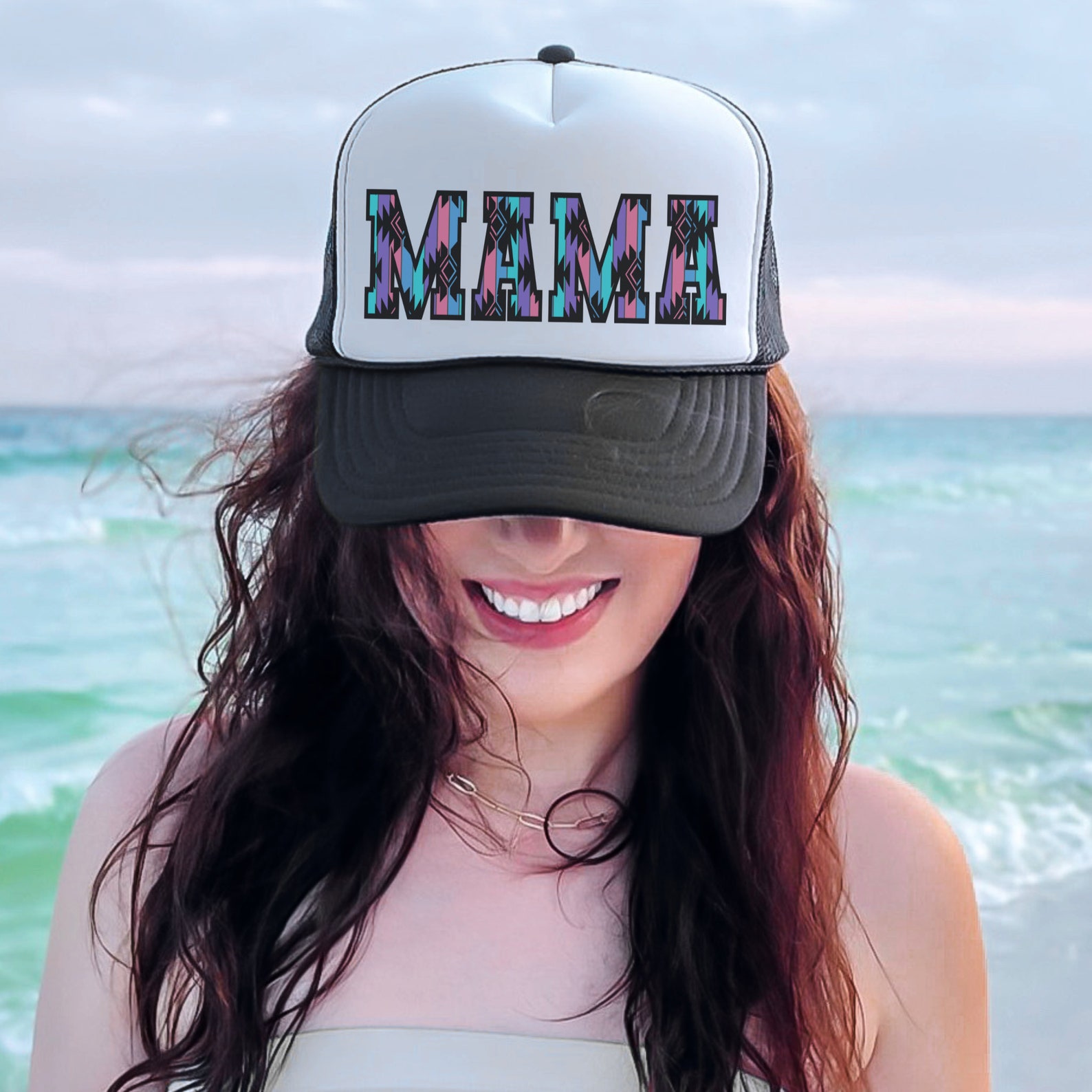 Punchy Western Mama 90s Neon Aztec Trucker Hat, Country Girl Mom Cap ...