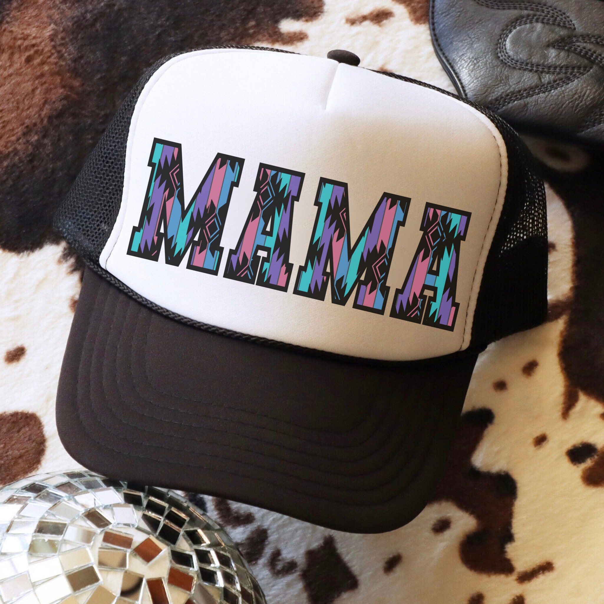 Punchy Western Mama 90s Neon Aztec Trucker Hat, Country Girl Mom Cap ...