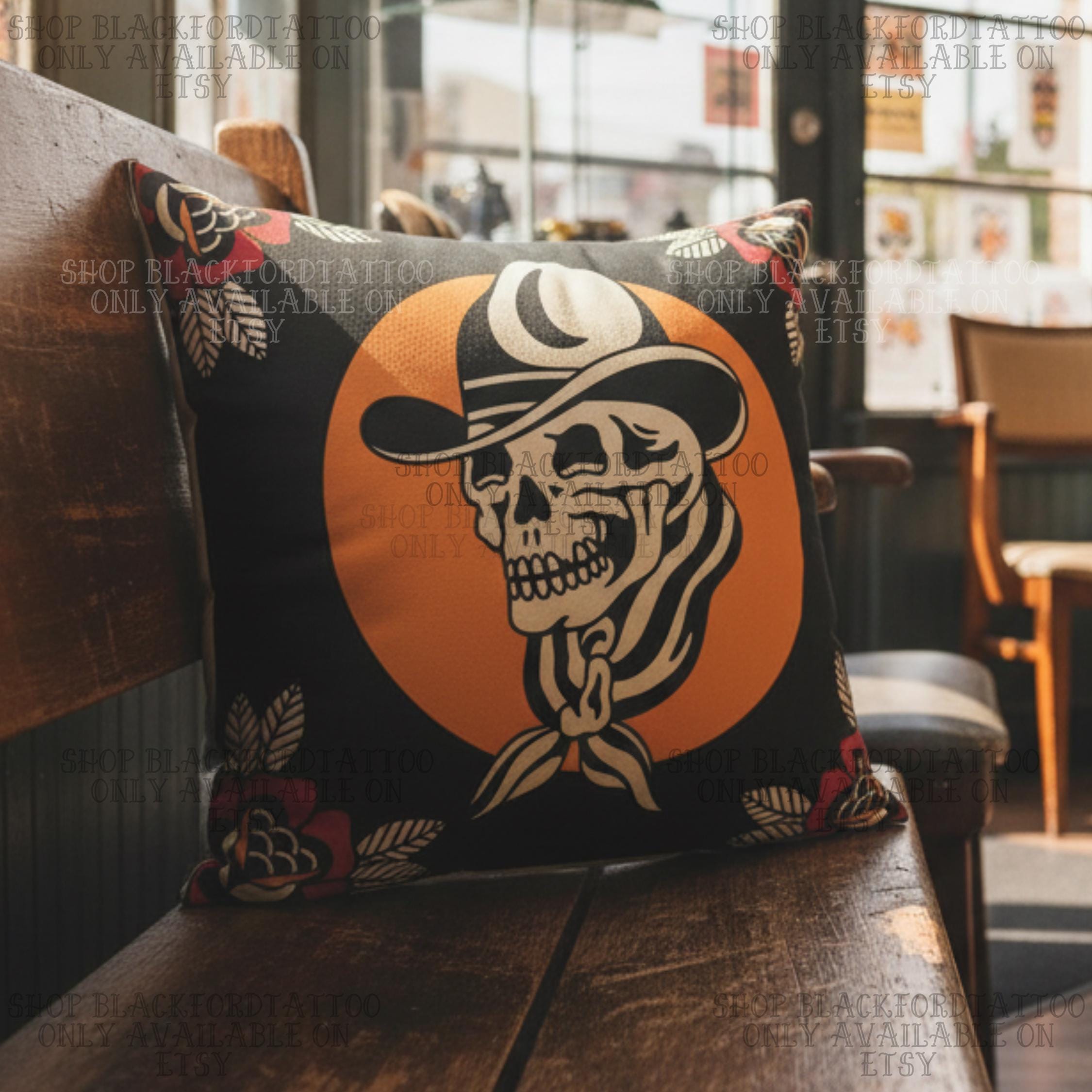 Traditional Tattoo Flash Western Cowboy Faux Suede Square Accent Pillow ...