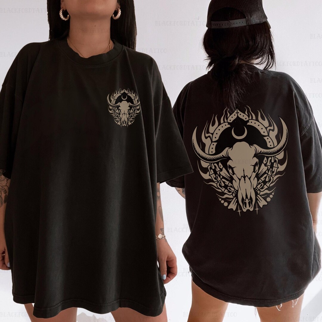 Western Graphic Tee Bull Skull Shirt Yallternative Tattoo Flash Art ...