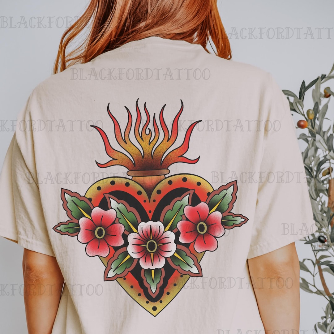 Sacred Heart Tattoo Flash Shirt Alt Grunge Streetwear Gothic Clothing ...