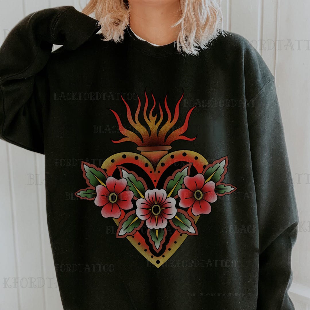 Sacred Heart Tattoo Flash Sweatshirt Alt Grunge Streetwear Gothic ...