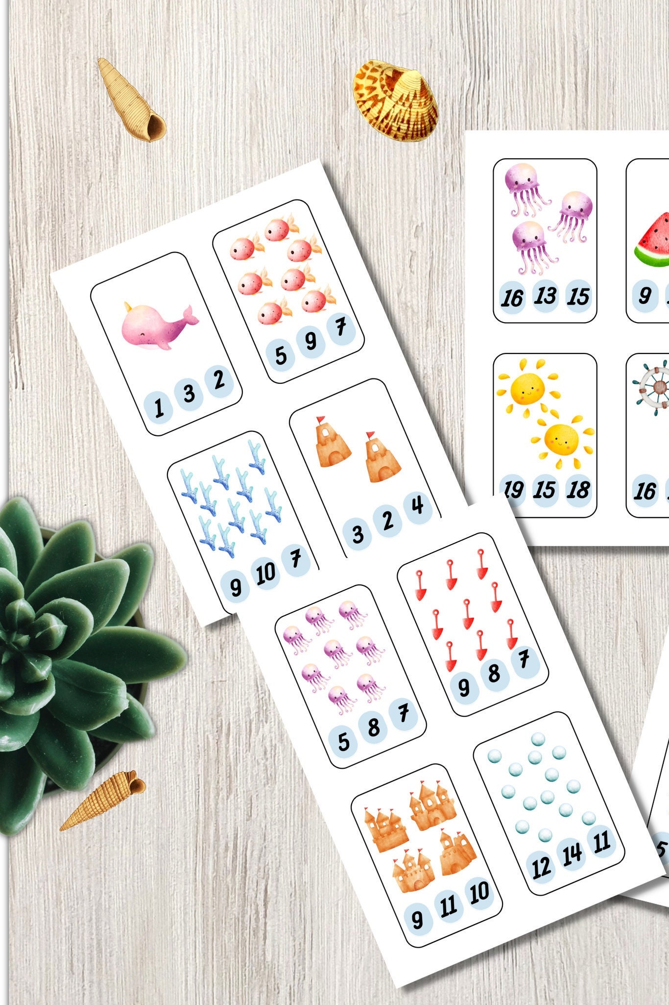 Number Cards Summer Games Counting to 20 Homeschool Prints Toddler Gift ...