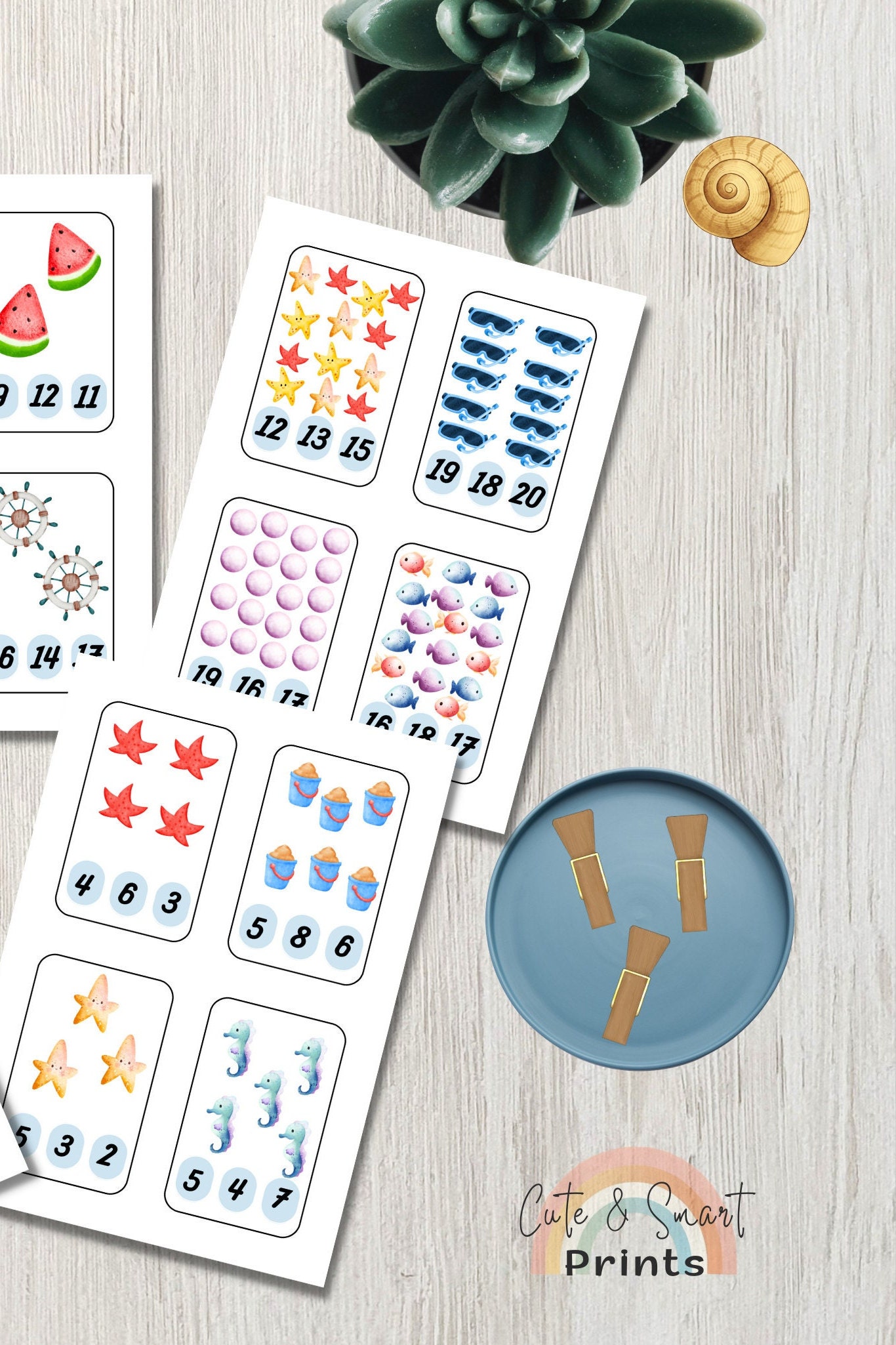 Number Cards Summer Games Counting to 20 Homeschool Prints Toddler Gift ...