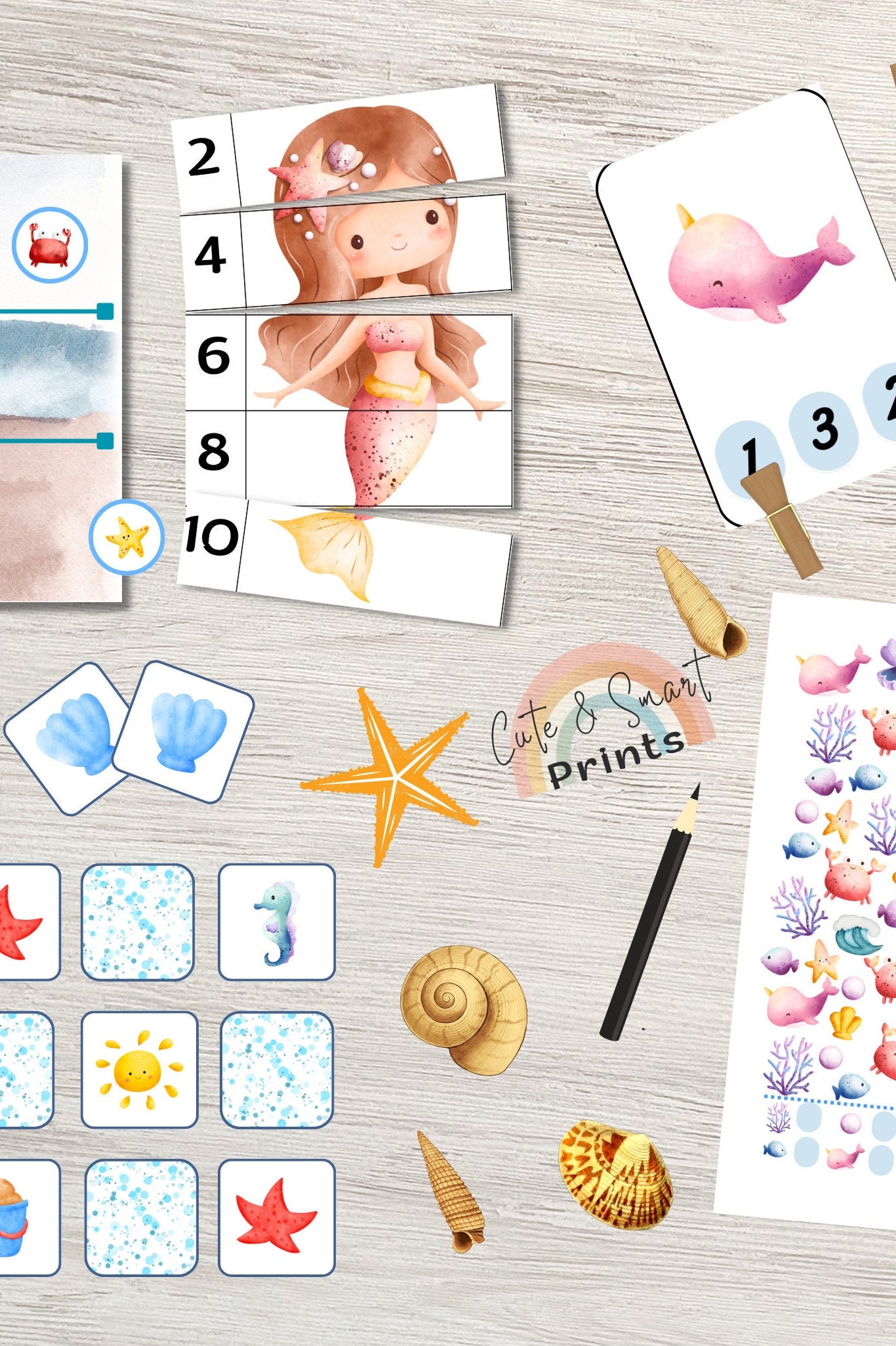 Number Cards Summer Games Counting to 20 Homeschool Prints Toddler Gift ...