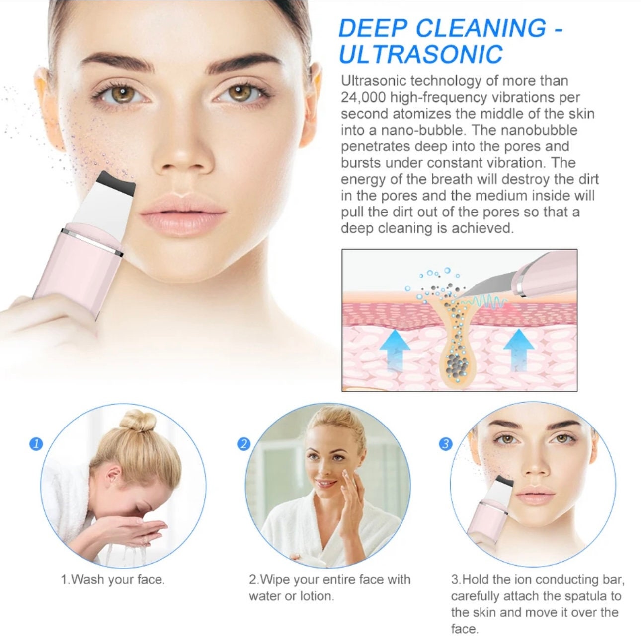 Ultrasonic Skin Scrubber Deep Face Cleaning Machine Peeling Shovel ...