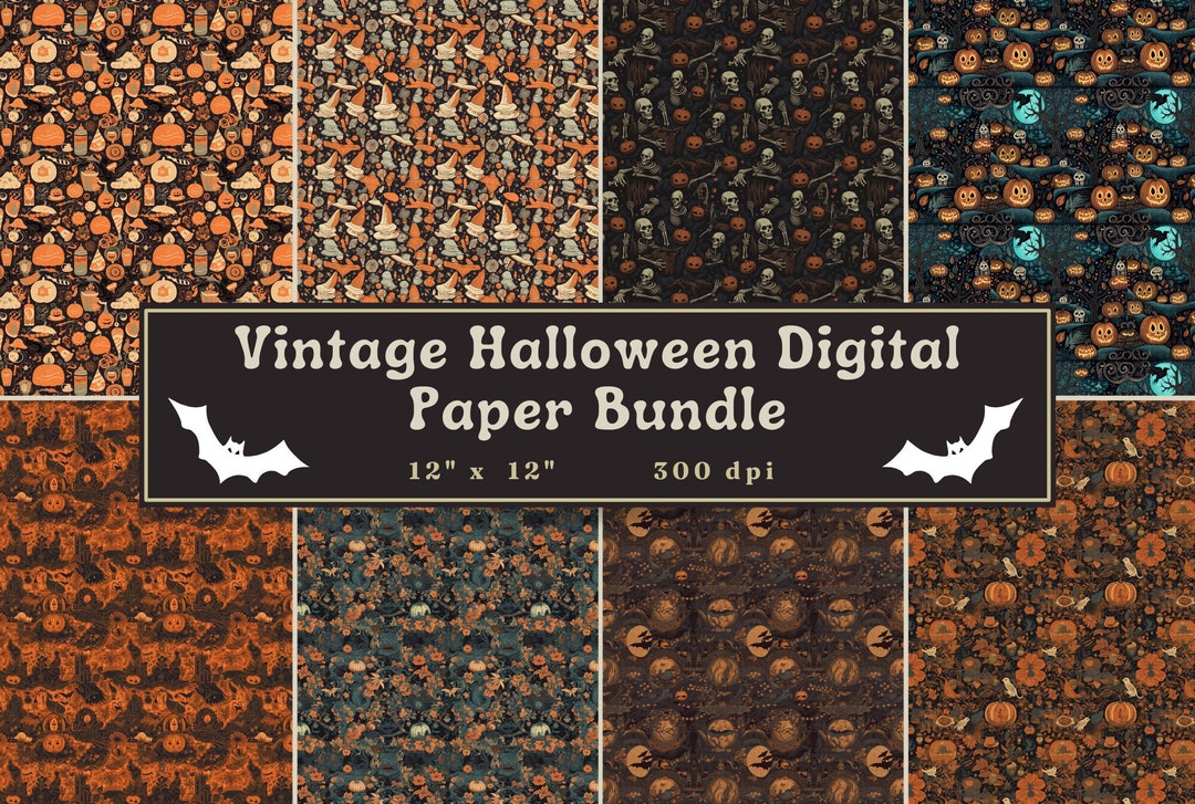 Vintage Halloween Themed Digital Papers, Spooky Paper Textures ...