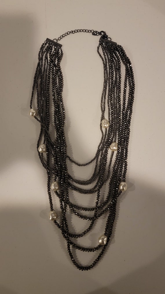 Black with Faux Pearls Multi-Strand (10) Beaded Neckl… - Gem