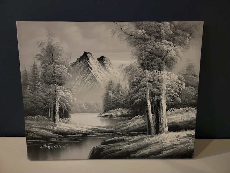 Striking Black and White Landscape Painting - Signed G Whitman - Etsy