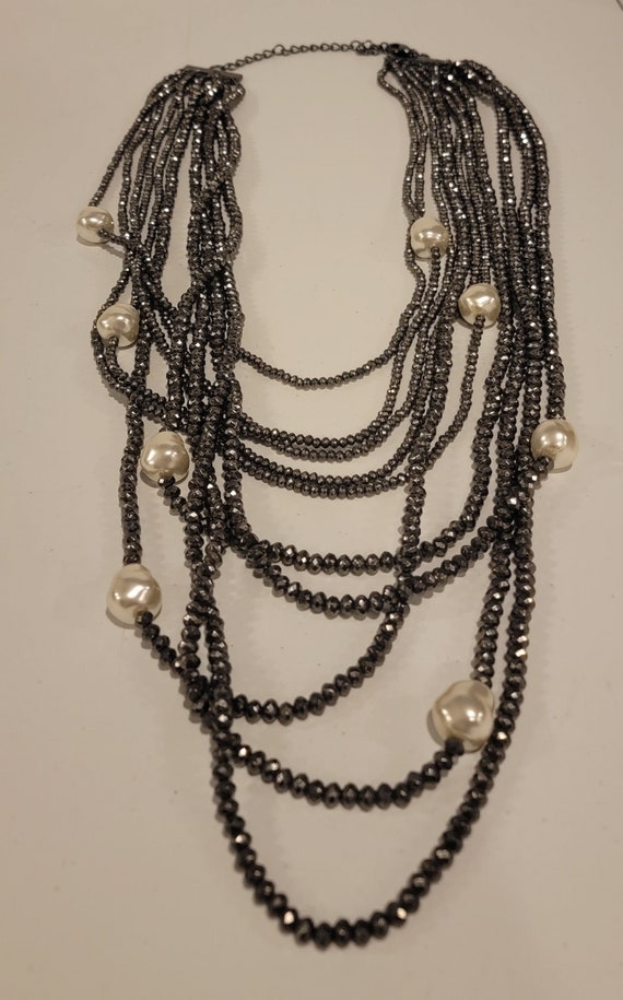 Black with Faux Pearls Multi-Strand (10) Beaded Neckl… - Gem