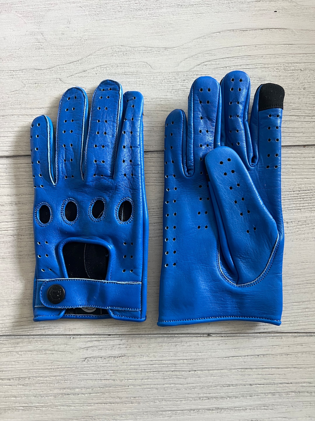 Designer Driving Gloves All BLUE Leather With Reverse Stitching - Etsy