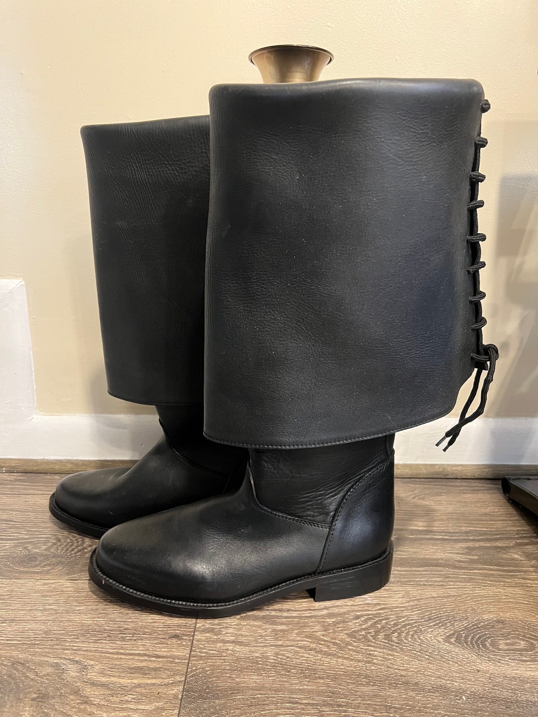 Pirate Boots Black Leather Swashbuckler Buccaneer 12.5 E Wide - Etsy