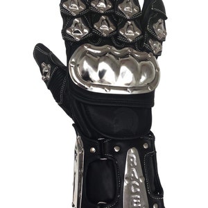 Motorcycle Gauntlet Leather Gloves Stainless Steel Men's Touchscreen ...