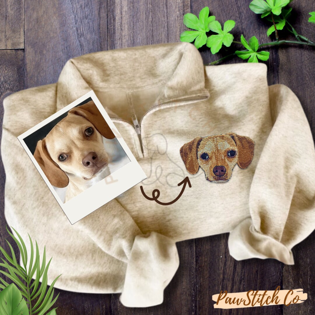 Embroidered Pet Portrait Quarter Zip Sweatshirt - Custom Dog Gift - Etsy