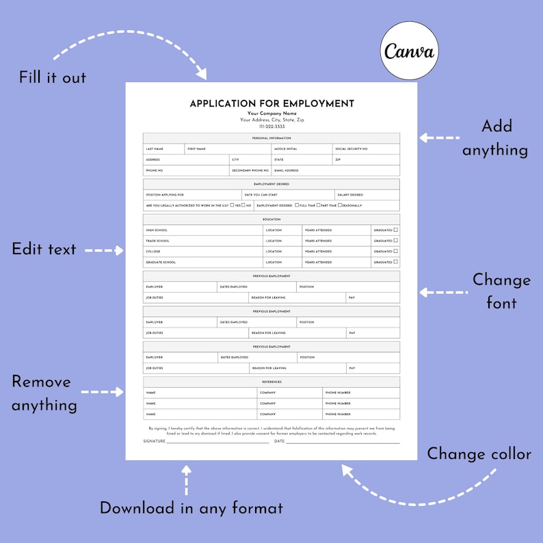 Job application template, employment application, job application ...