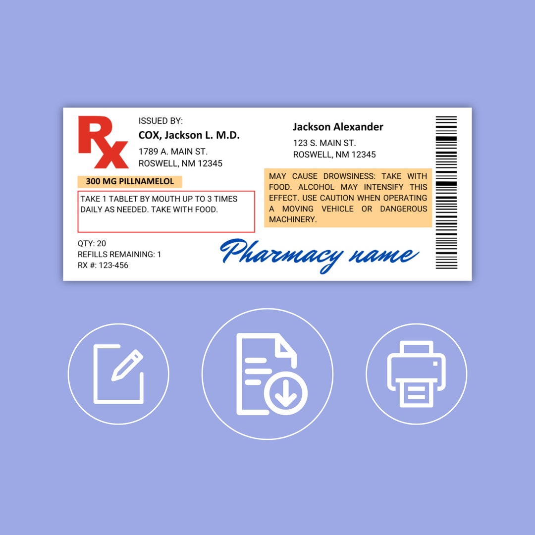 Prescription Label Template, Editable RX Bottle Label, Fun Pill Bottle ...