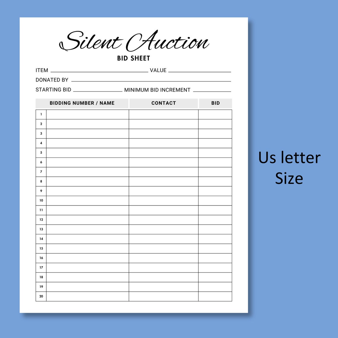 Editable Silent Auction Bid Sheet. Silent Auction Sign up Sheet ...