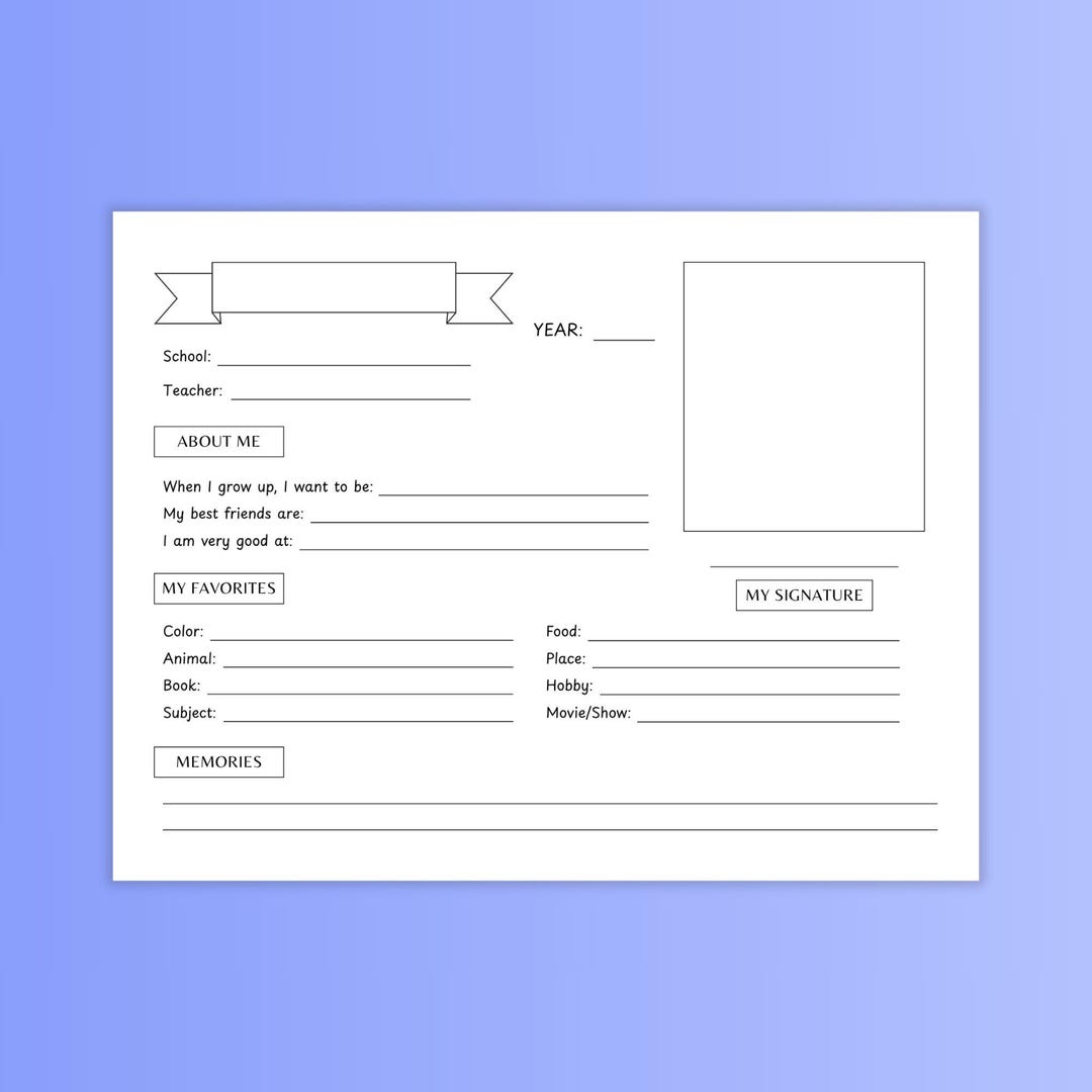 Memory Box Questionnaire. Printable Kids Interview Questions. Editable ...