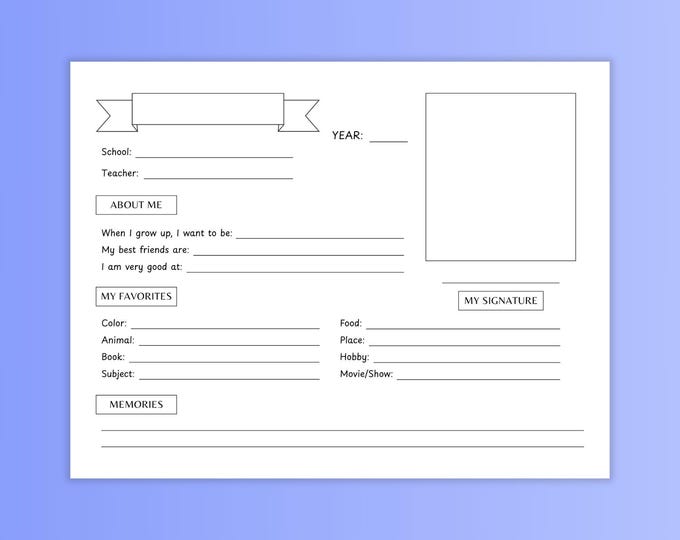 SCHOOL MEMORY BOX File Folder Cover | Printable Sheet Questionnaire ...