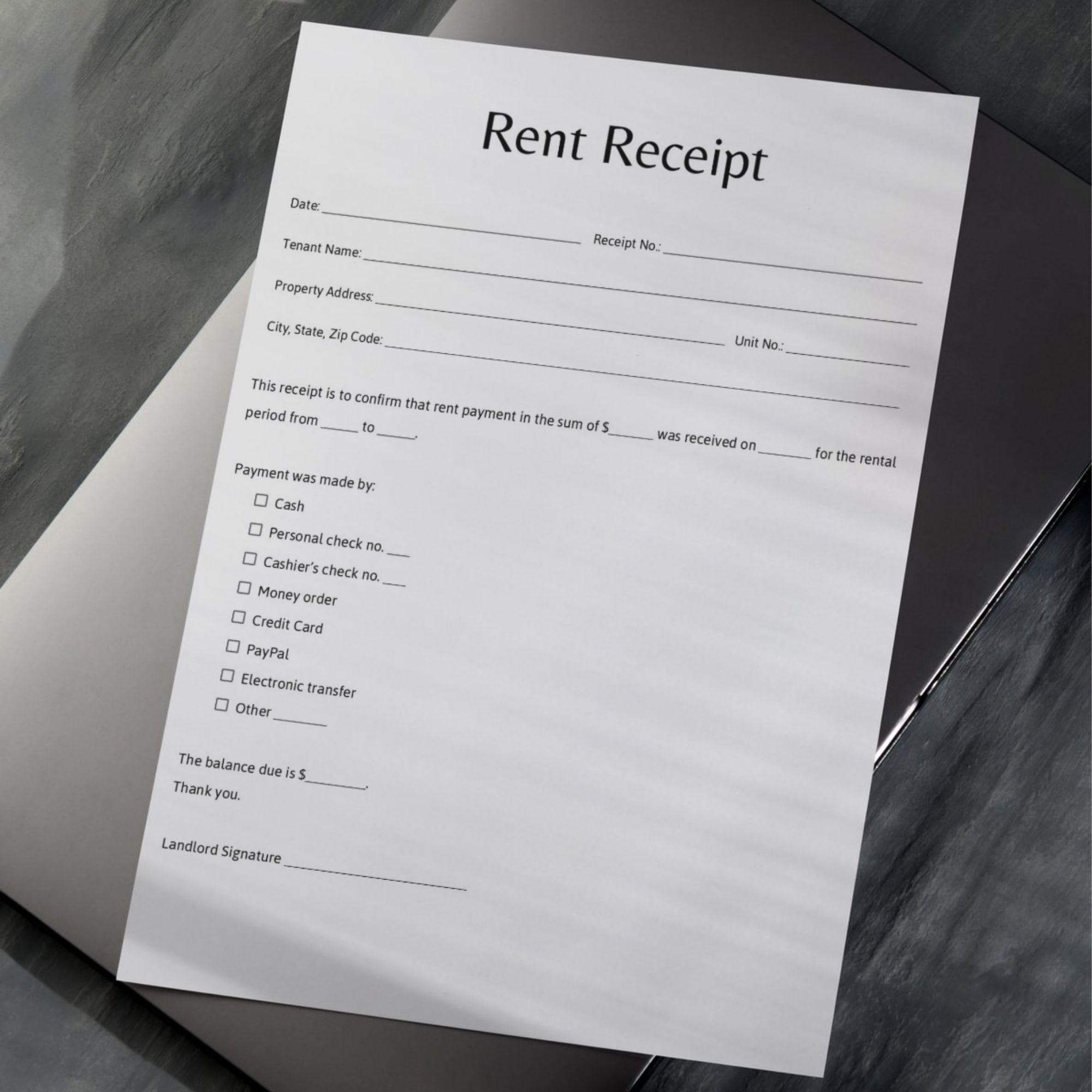Editable Rent Receipt Template, Landlord & Tenant (digital Download) - Etsy