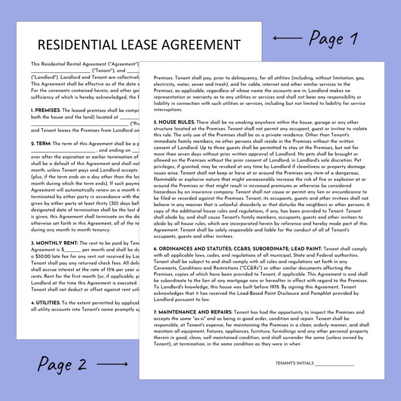 Editable Residential Lease Agreement Template. Printable Rental ...