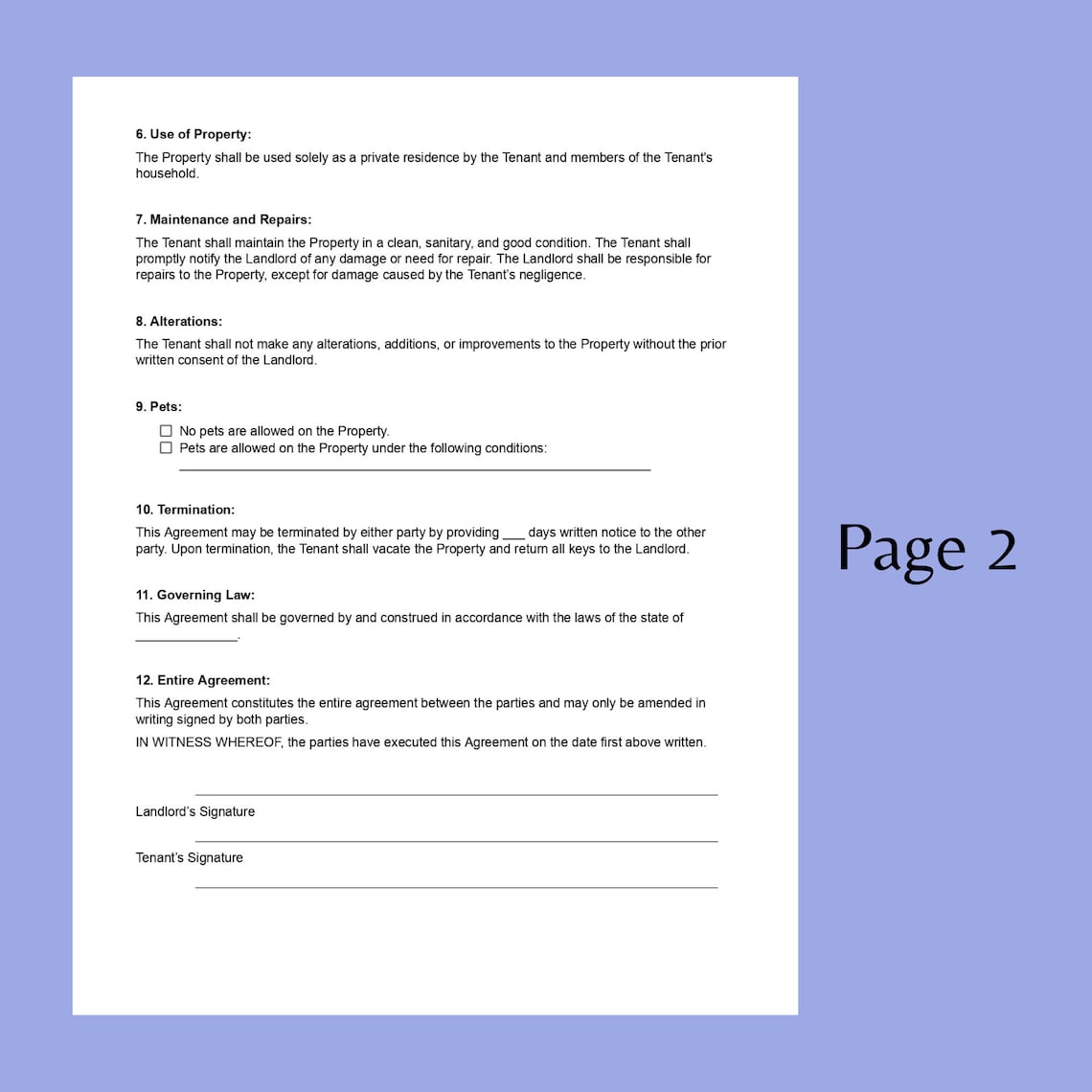 Editable Tenancy Agreement, Tenancy Agreement Template. Simple Tenancy ...