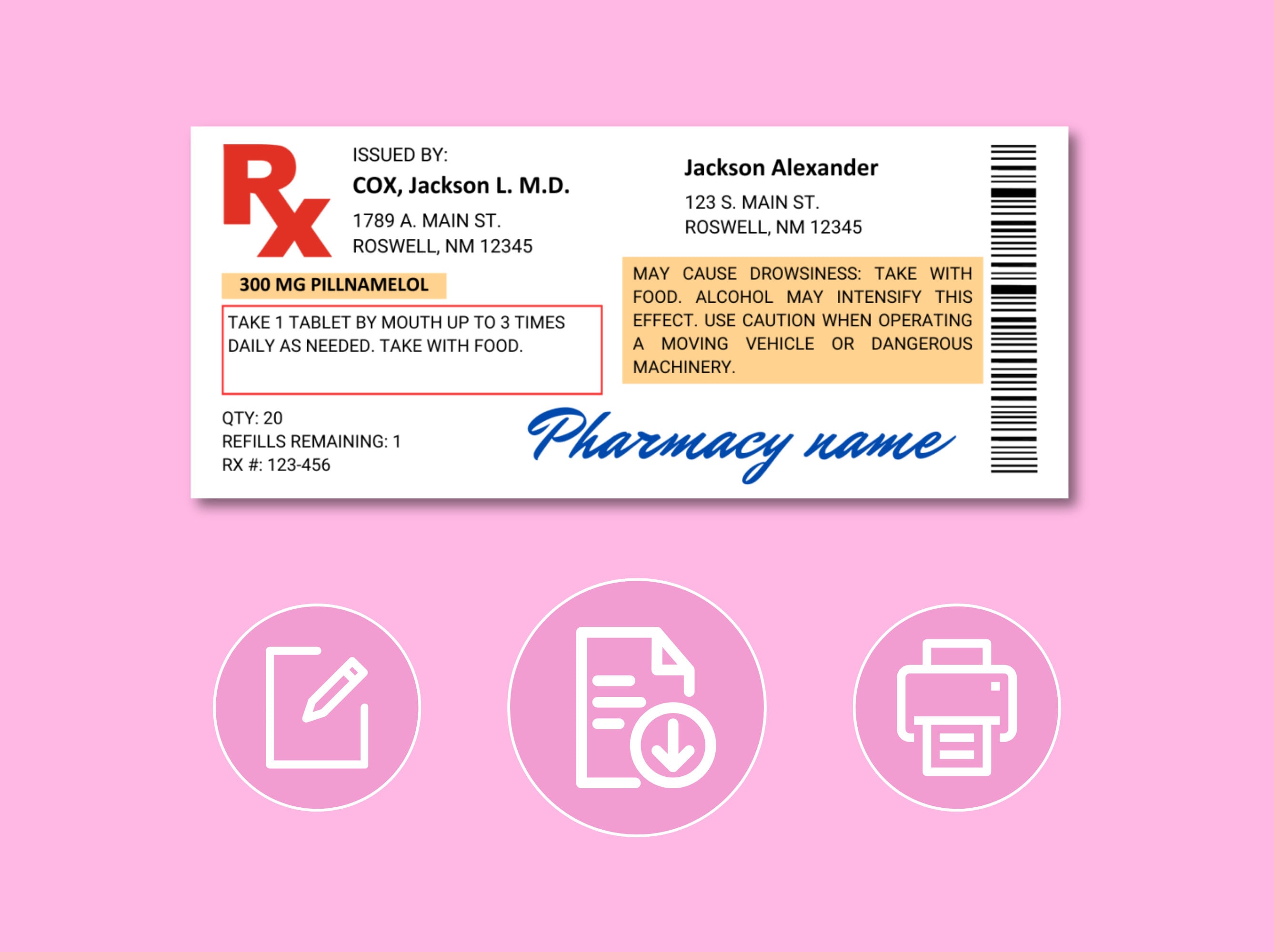 Prescription Label Template, Editable RX Bottle Label, Fun Pill Bottle ... Prescription Label Template, Editable RX Bottle Label, Fun Pill Bottle ...