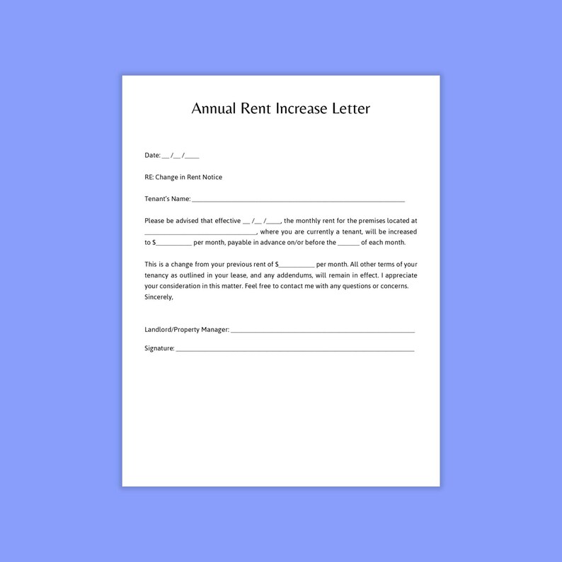 Rent Increase Notice. Letter to Raise Rent. Rental Increase Notice ...
