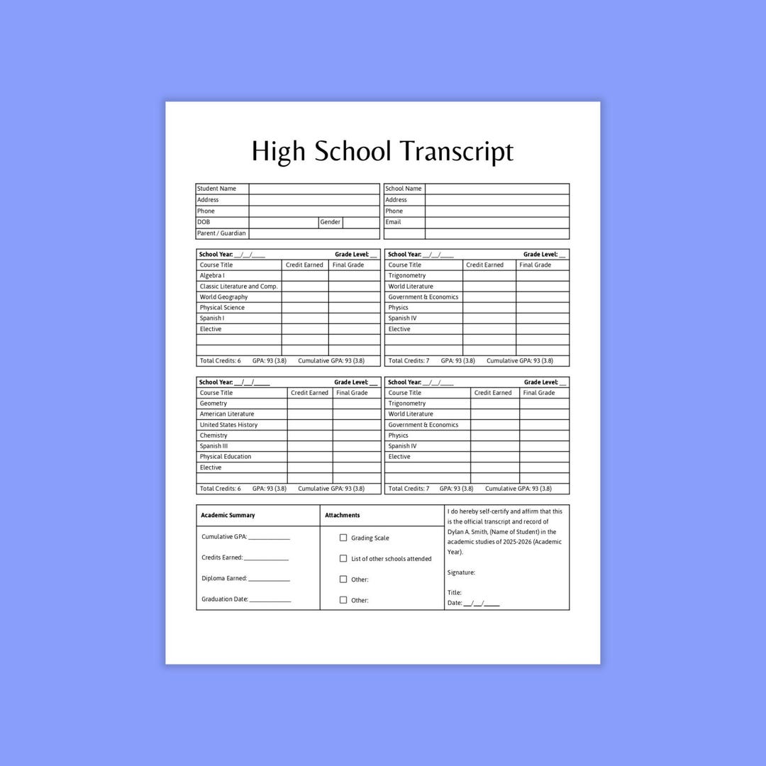 High School Transcript .homeschool Transcript, Editable High School ...