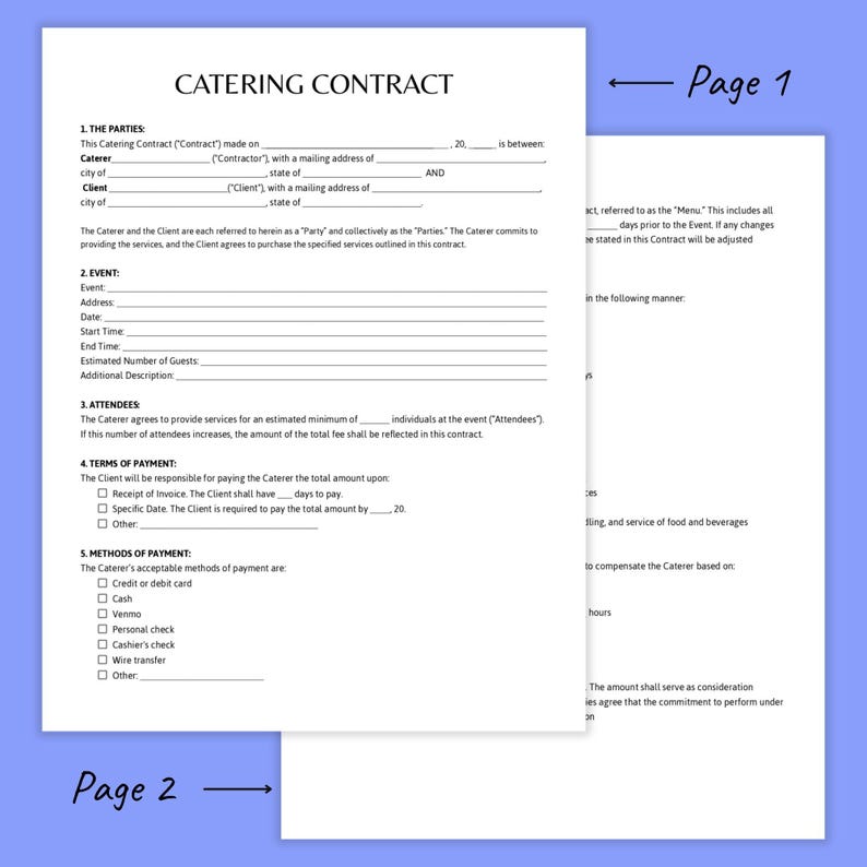 Catering Agreement Template. Catering Contract Agreement. Catering ...