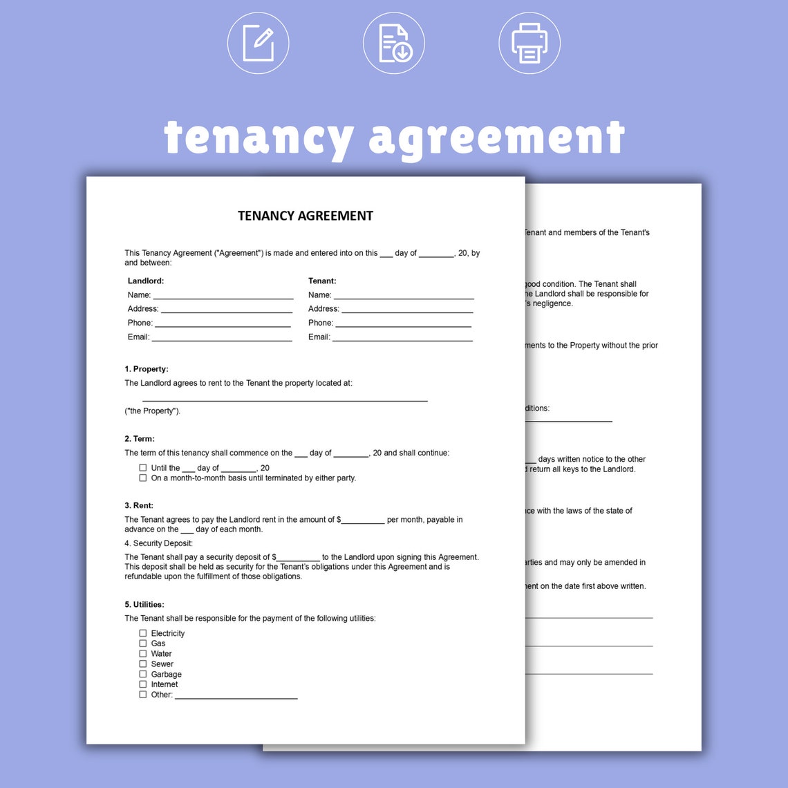 Editable Tenancy Agreement, Tenancy Agreement Template. Simple Tenancy ...
